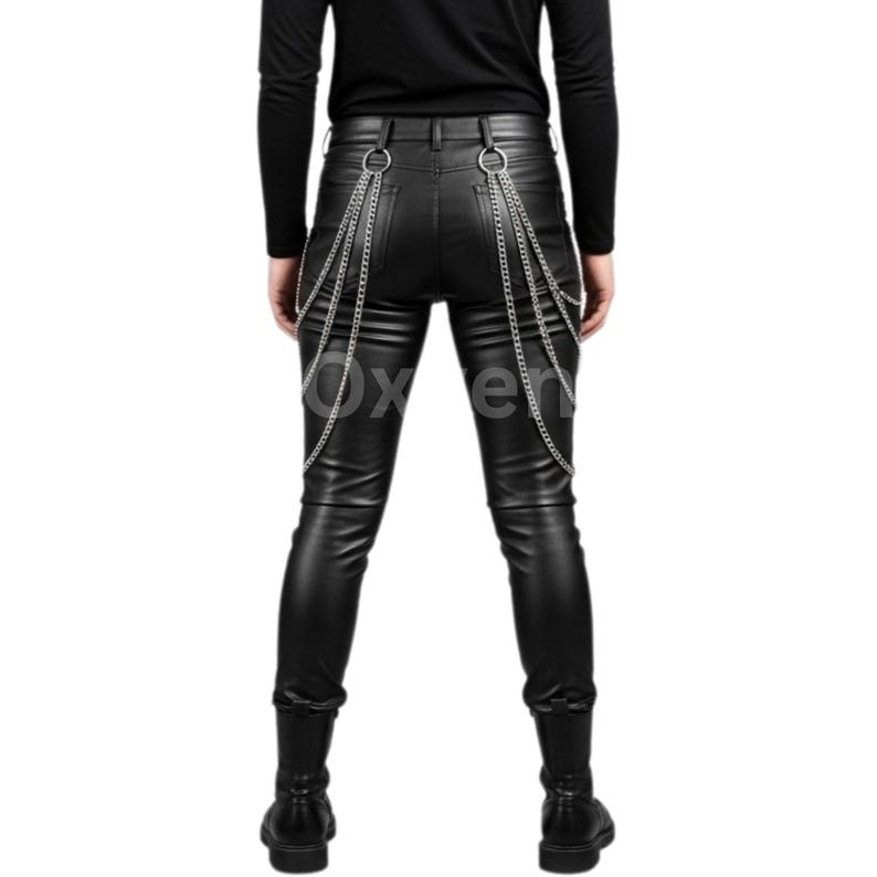 Handmade Leather Biker Pants With Metal Chains - Slim Fit Goth ...