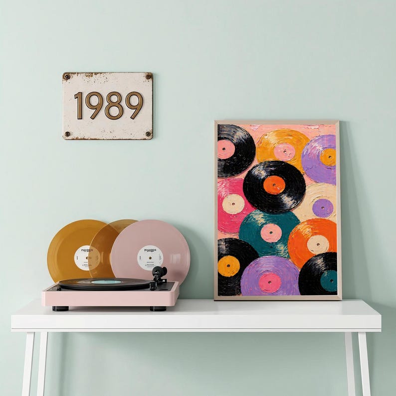 Vinyl Record Wall Art, Retro Music Decor, Colorful Print, Maximalist ...