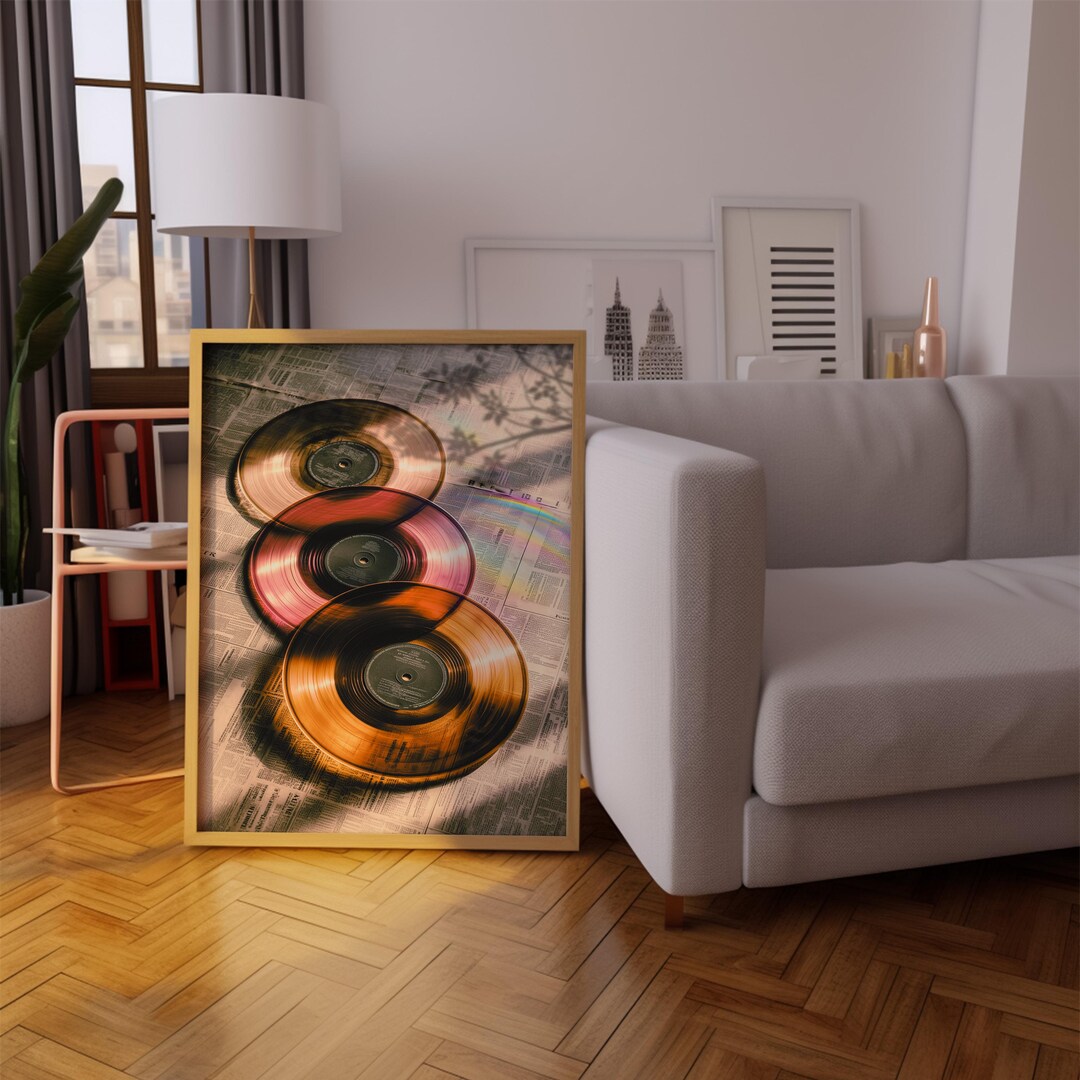 Vinyl Wall Art : Vintage Transparent Vinyl Records on Newspaper ...