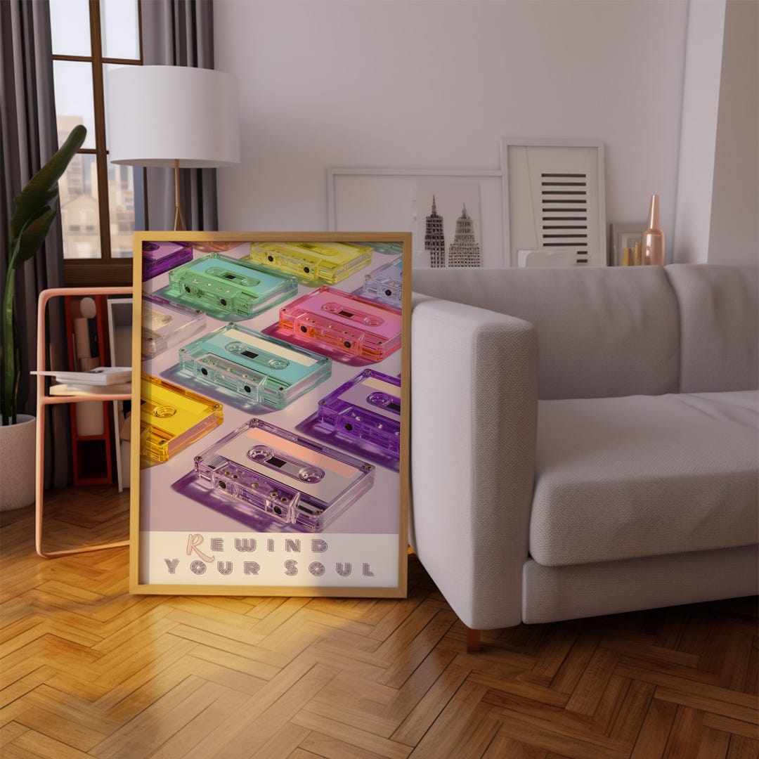 Retro Music Poster : Neon 90s Cassette Tape Print, Vintage Culture ...