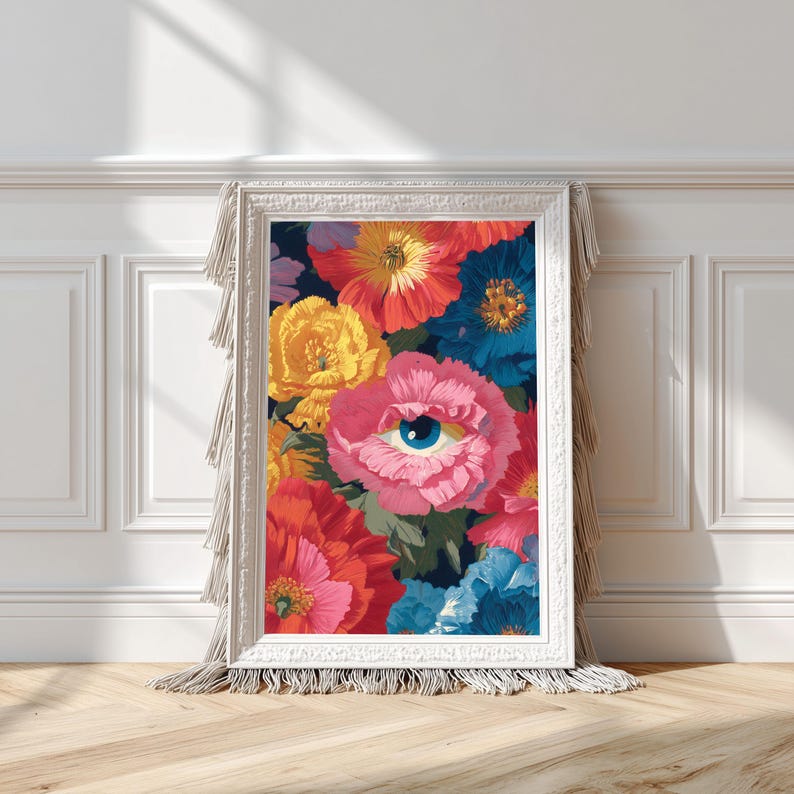 Arte mural surrealista de ojos: impresión de pintura al óleo botánica ...