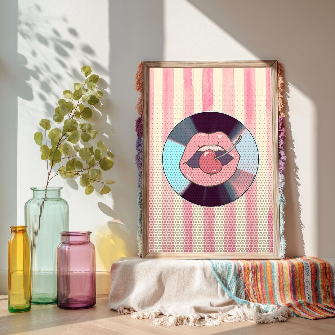 Cherry Lips Print: 80s Retro Wall Decor,pop Art Poster - Etsy