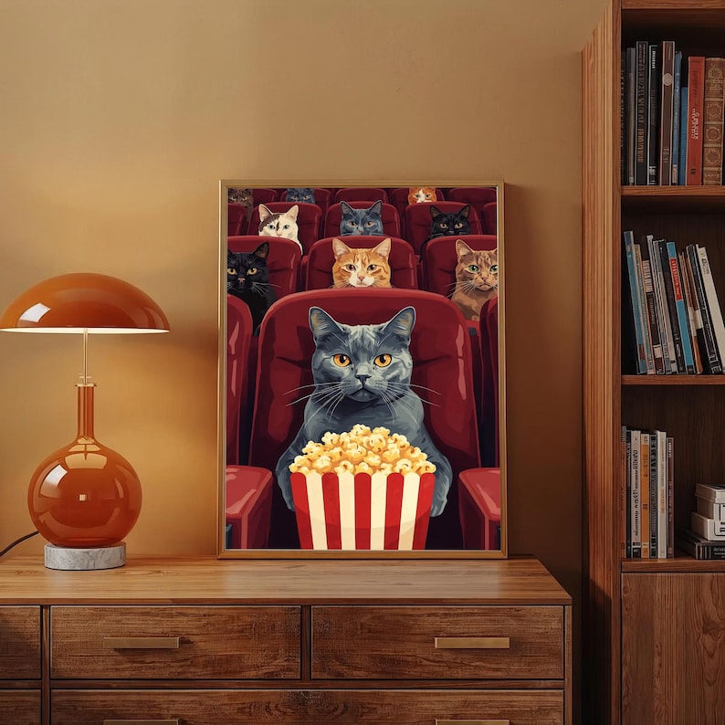 Cat Wall Art : Popcorn Cinema Cat Illustration Print - Etsy