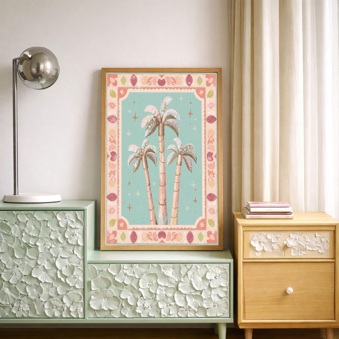 Palm Tree Wall Art : Boho Tropical Folk Art Print - Etsy