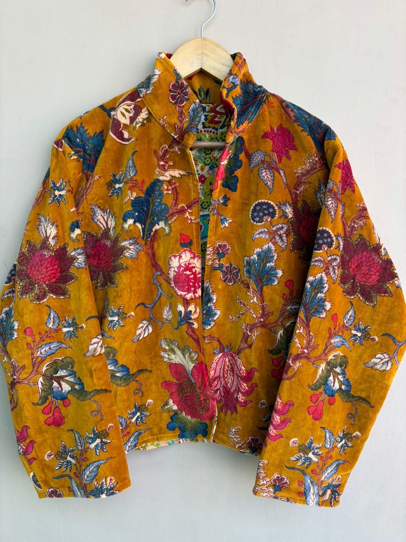 Buy Luxury Velvet Boho Bomber Jacket, Floral Print Velvet Jacket ...