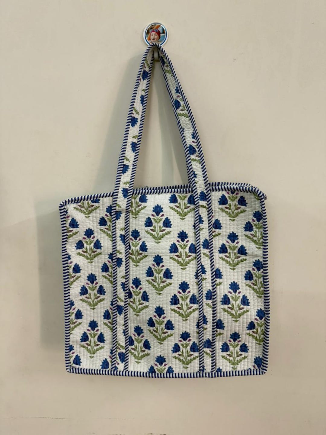 Quilted Floral Cotton Tote Bag: Block Print Market Jola Bag, Travel Bag ...