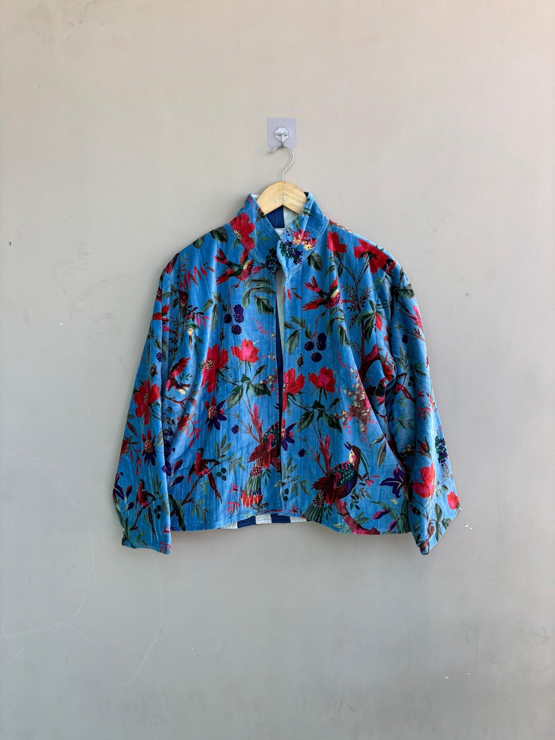 Floral Print Velvet Jacket , Printed Jacket, Cotton Velvet Coat, Winter ...