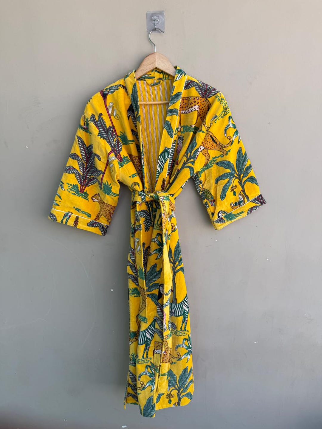 Yellow Jungle Print Kimono Robe — Leopard & Zebra Print Robe, Gift for ...