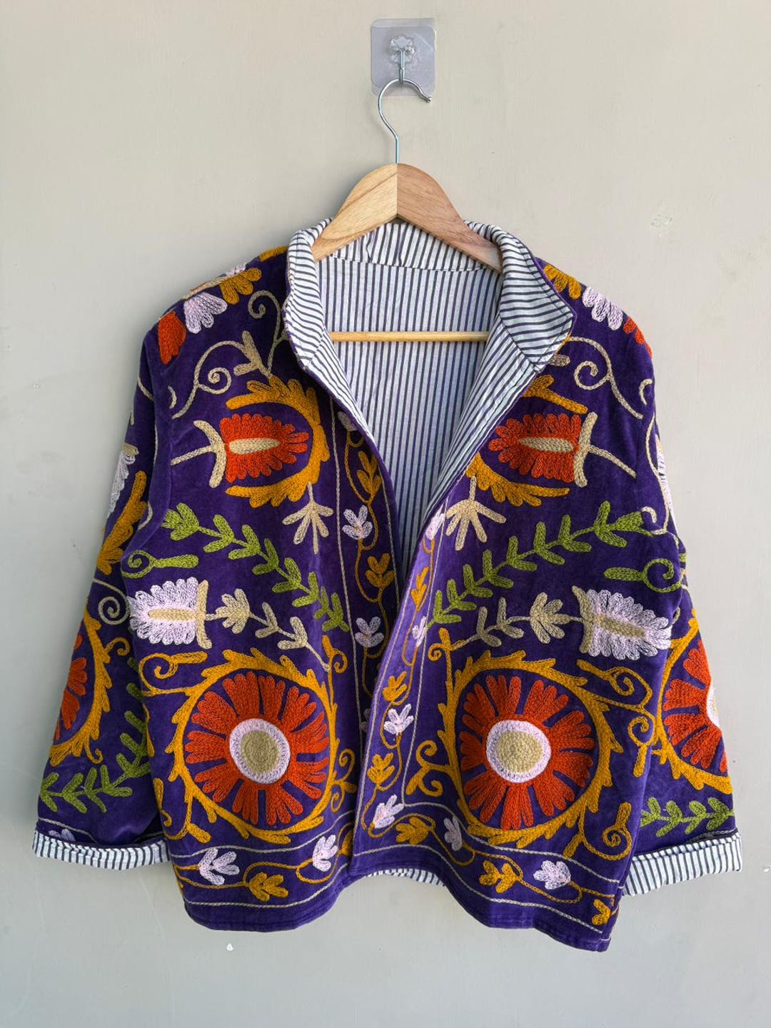 Handmade Purple Boho Embroidered Jacket for Women, Vintage Floral ...