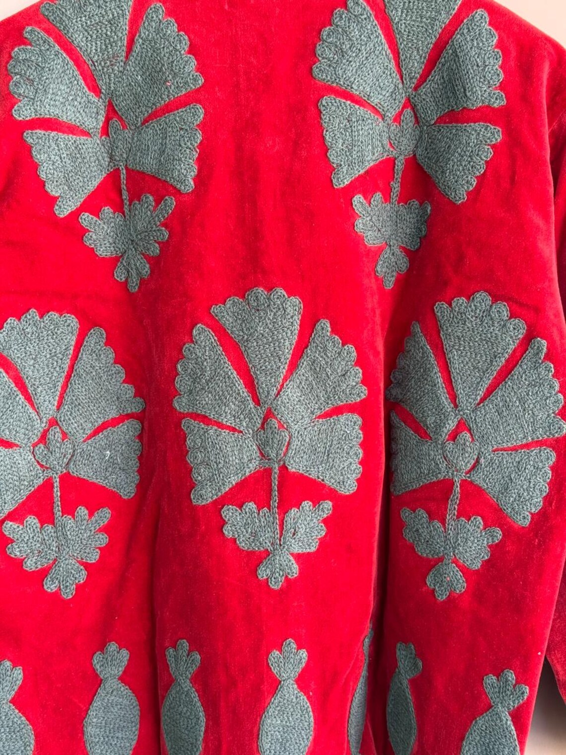Handmade Boho Embroidered Red Jacket for Women, Vintage Floral Cotton ...