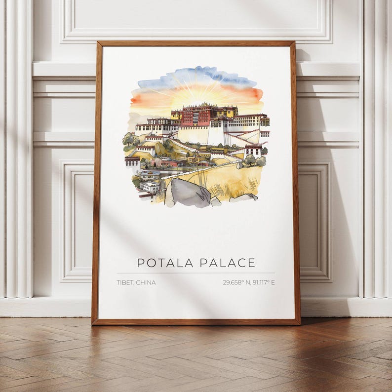 Poster Potala Palace - Watercolor Illustration, Sunrise Palette ...