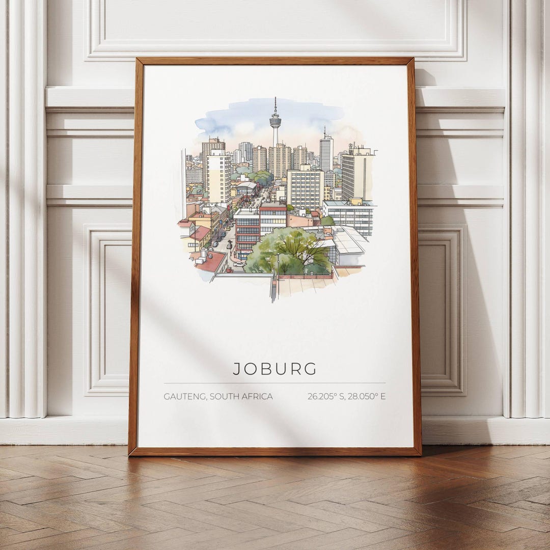 City Poster Joburg Skyline, Johannesburg Wall Art, Watercolor Line ...
