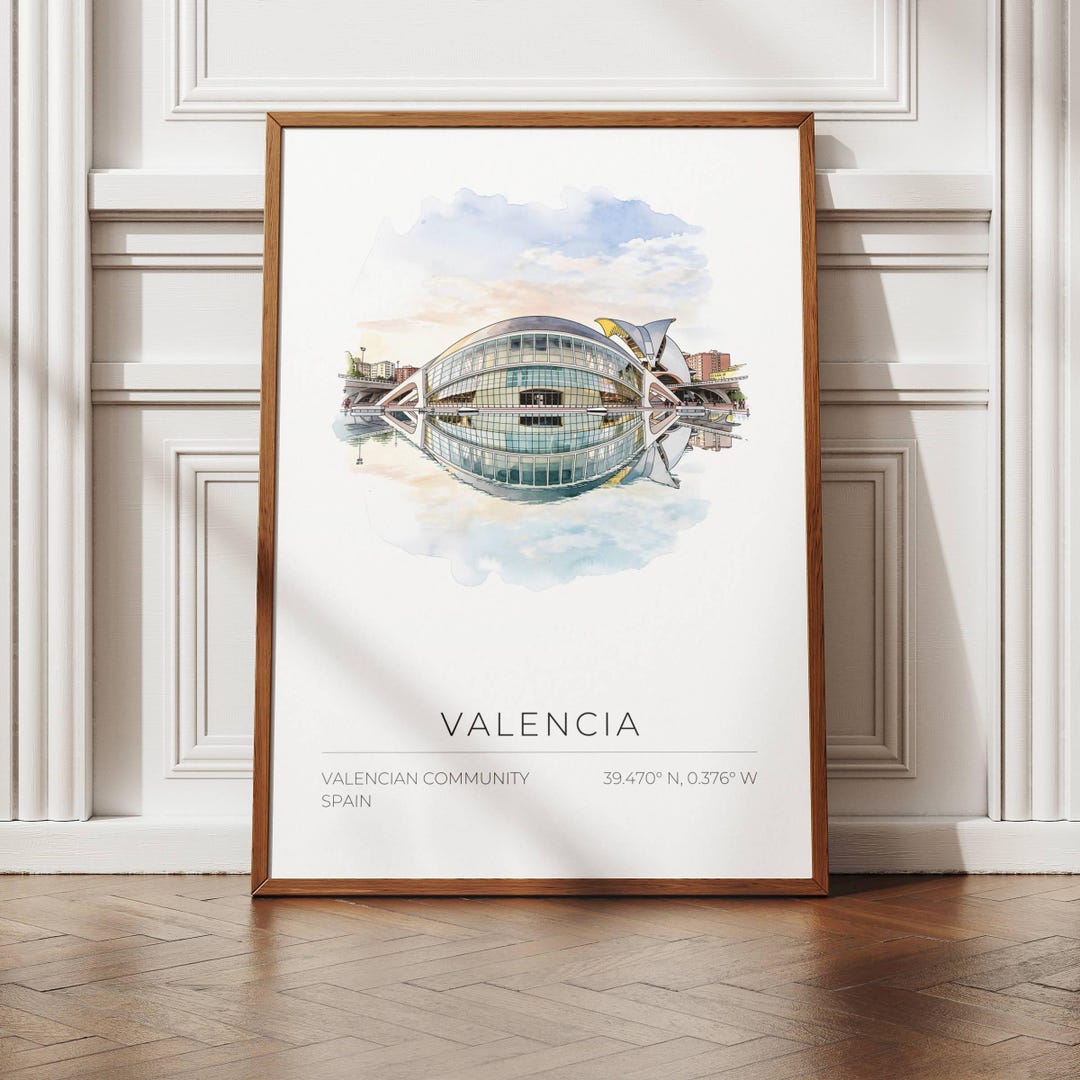 Poster: Valencia Architecture Watercolor - Modern, Pastel, Reflective ...
