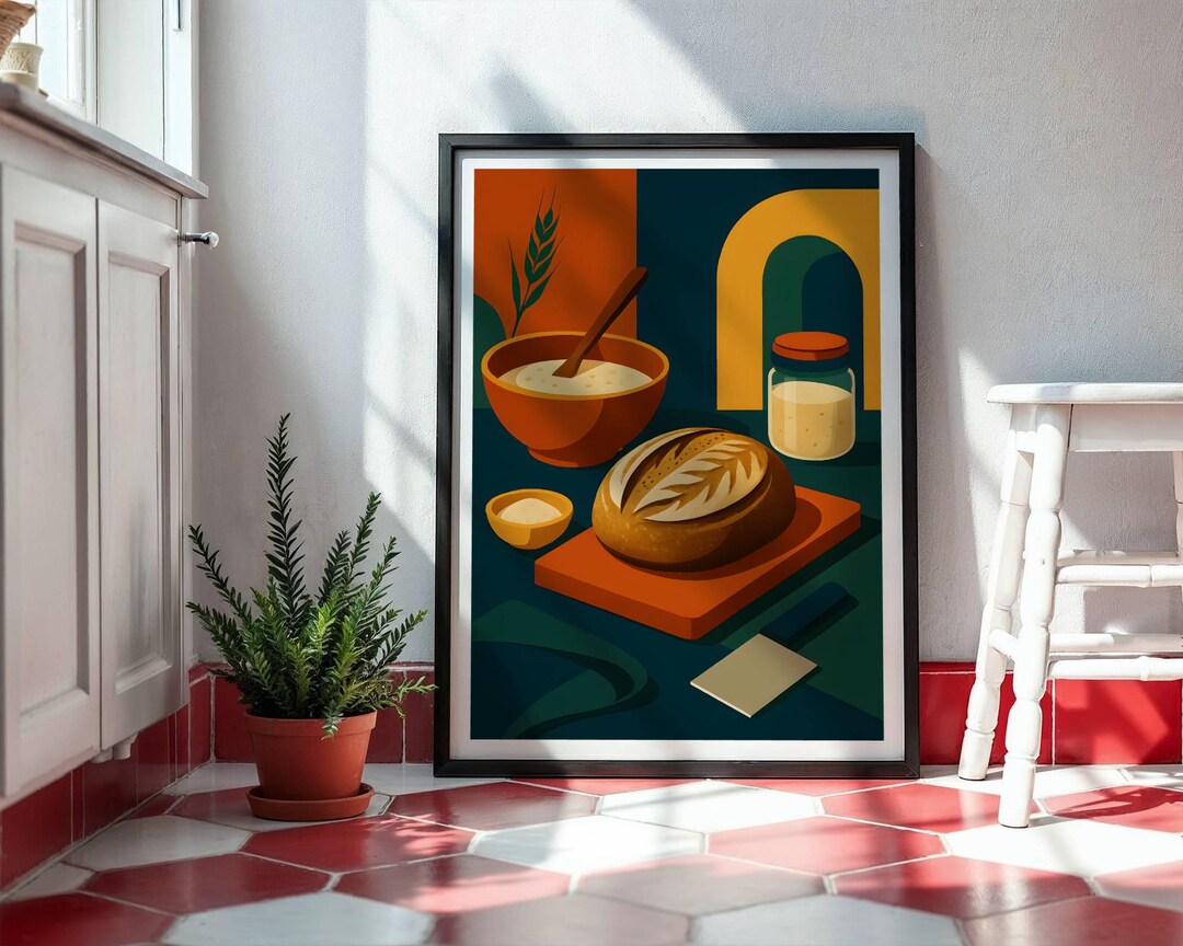 Poster Midcentury Baking Still Life - Warm Terracotta & Deep Green ...