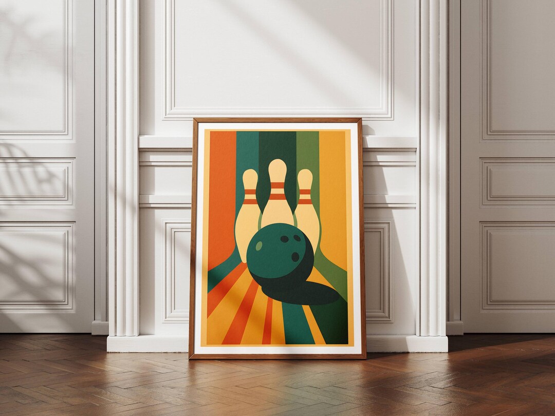 Poster - Mid-century Bowling Print, Retro Playful Teal & Orange Wall ...