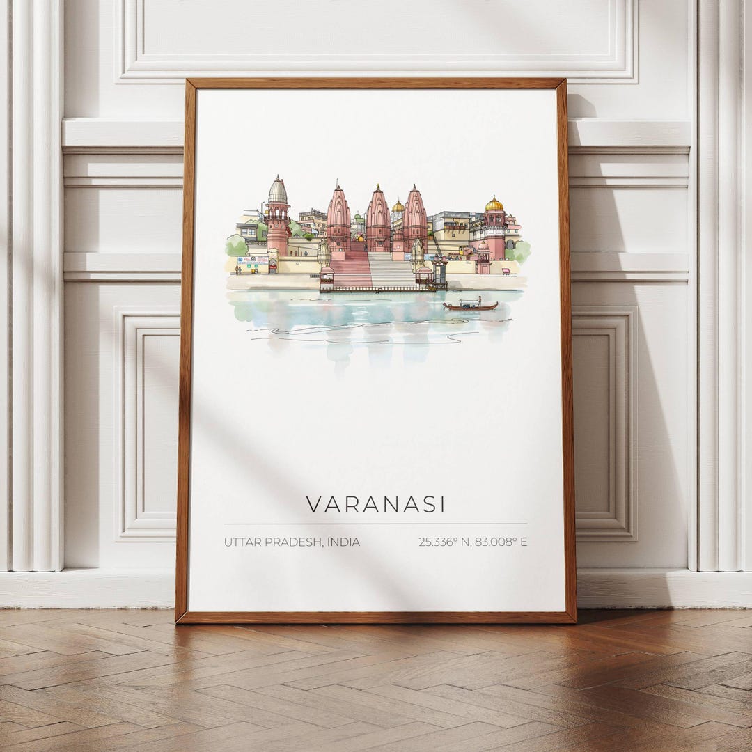 Poster Varanasi - Watercolor City Illustration, Pastel Palette, Ganges ...