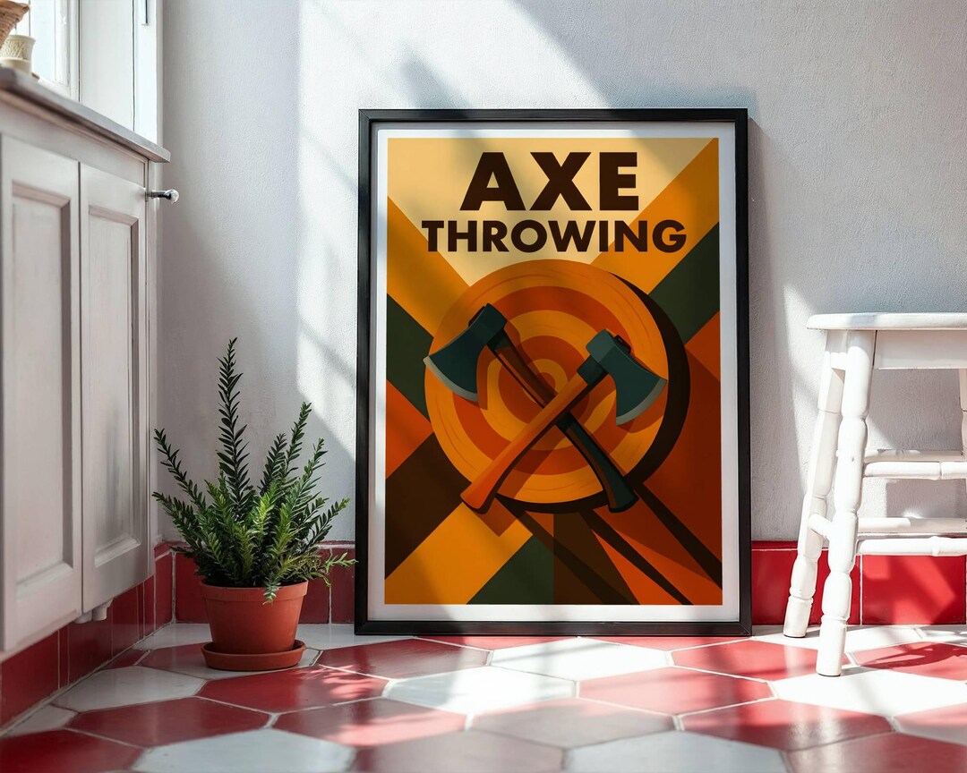 Poster - Axe Throwing, Mid Century Retro, Orange Target Design for Game ...