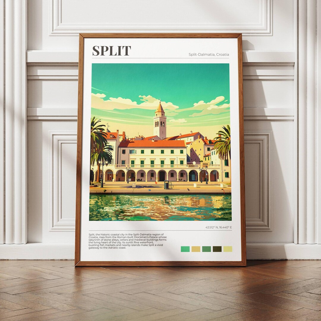 Poster Split - Coastal City Skyline, Turquoise Sunset, Minimalist ...