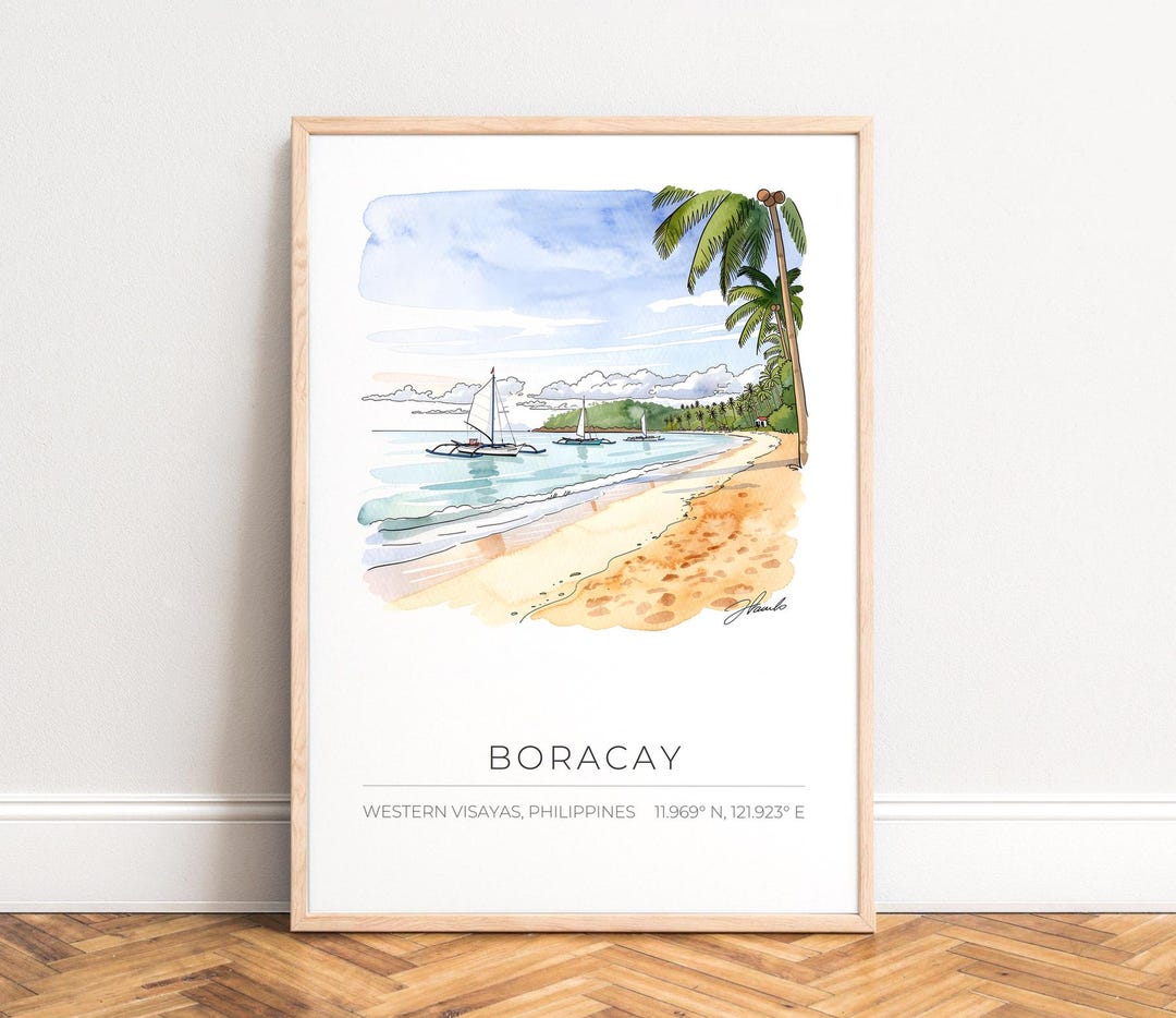 Poster - Boracay: Watercolor Coastal Illustration, Palm Trees ...