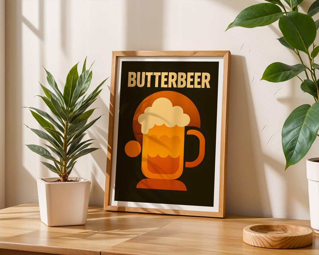 Poster Butterbeer Retro Midcentury Beer Mug Illustration, Warm Orange ...