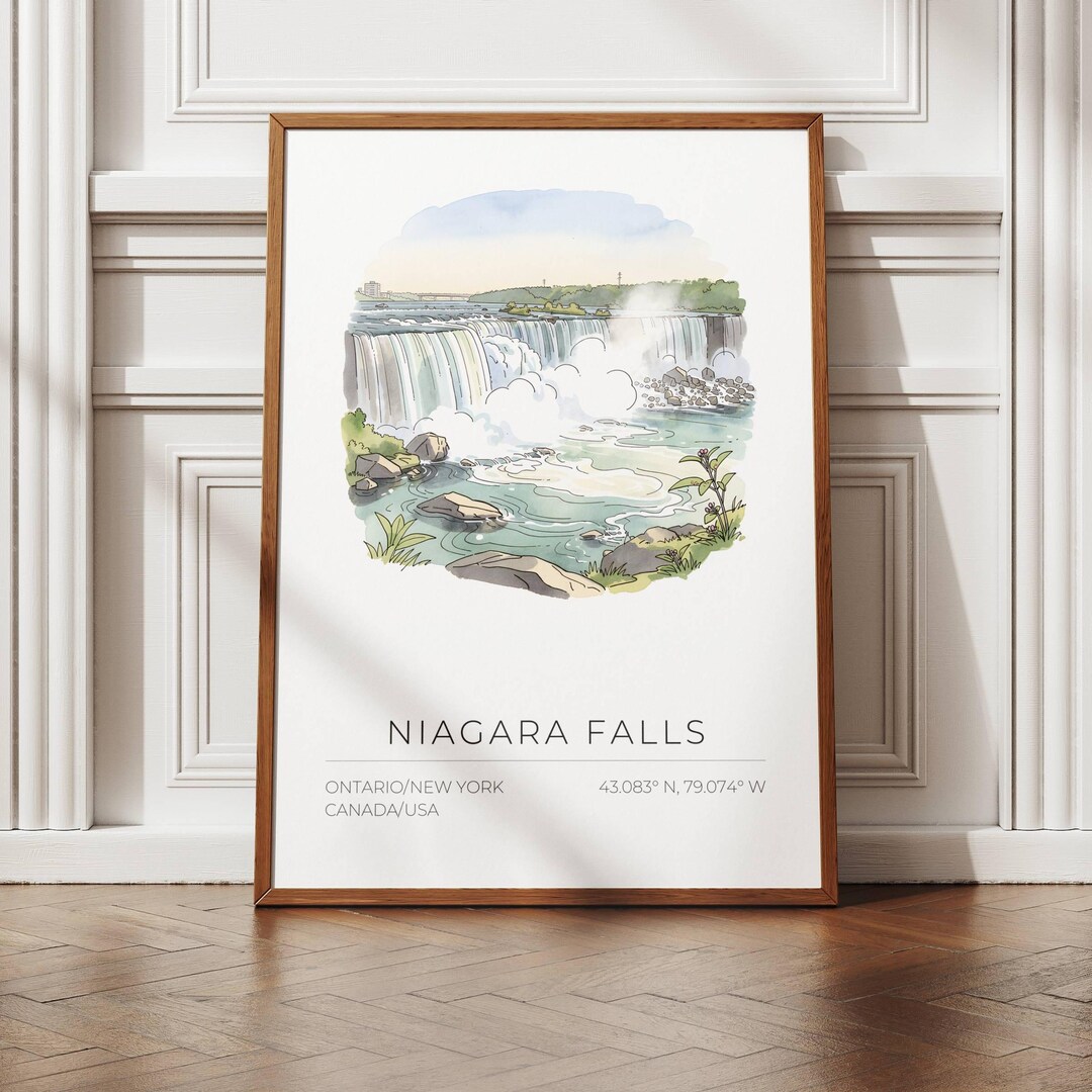 Niagara Falls Poster - Watercolor Illustration, Minimalist Landscape ...