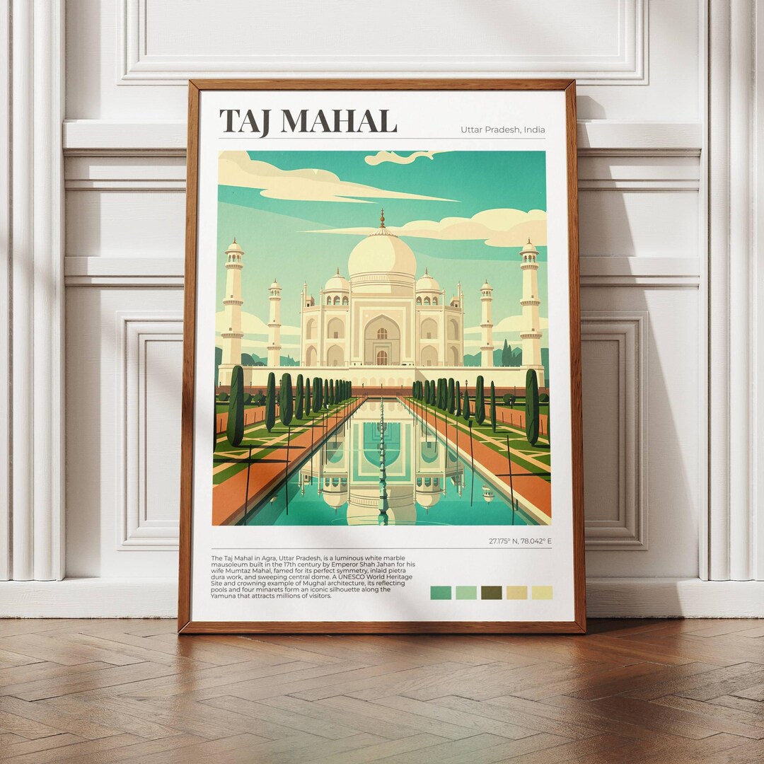 Art Print Taj Mahal - Mughal Architecture, Teal & Cream Palette ...