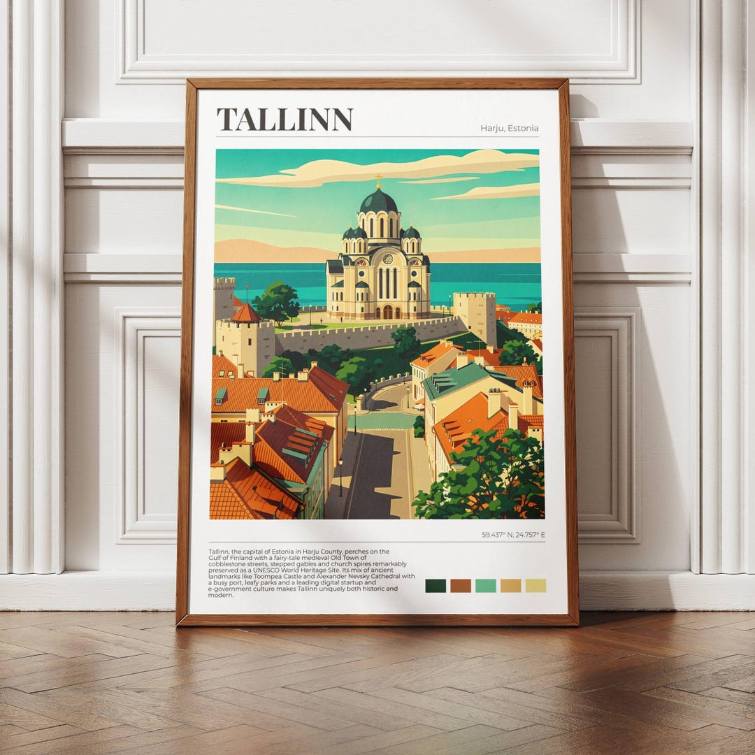 Tallinn Poster - Mid-century, Coastal Travel, Warm Palette, UNFRAMED - Etsy