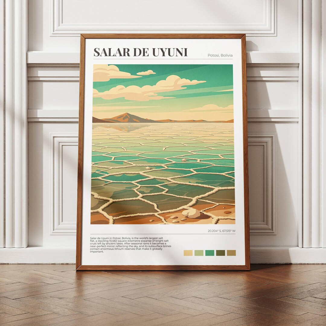 Poster - Salar De Uyuni Travel Print, Mid-century Landscape, Teal ...
