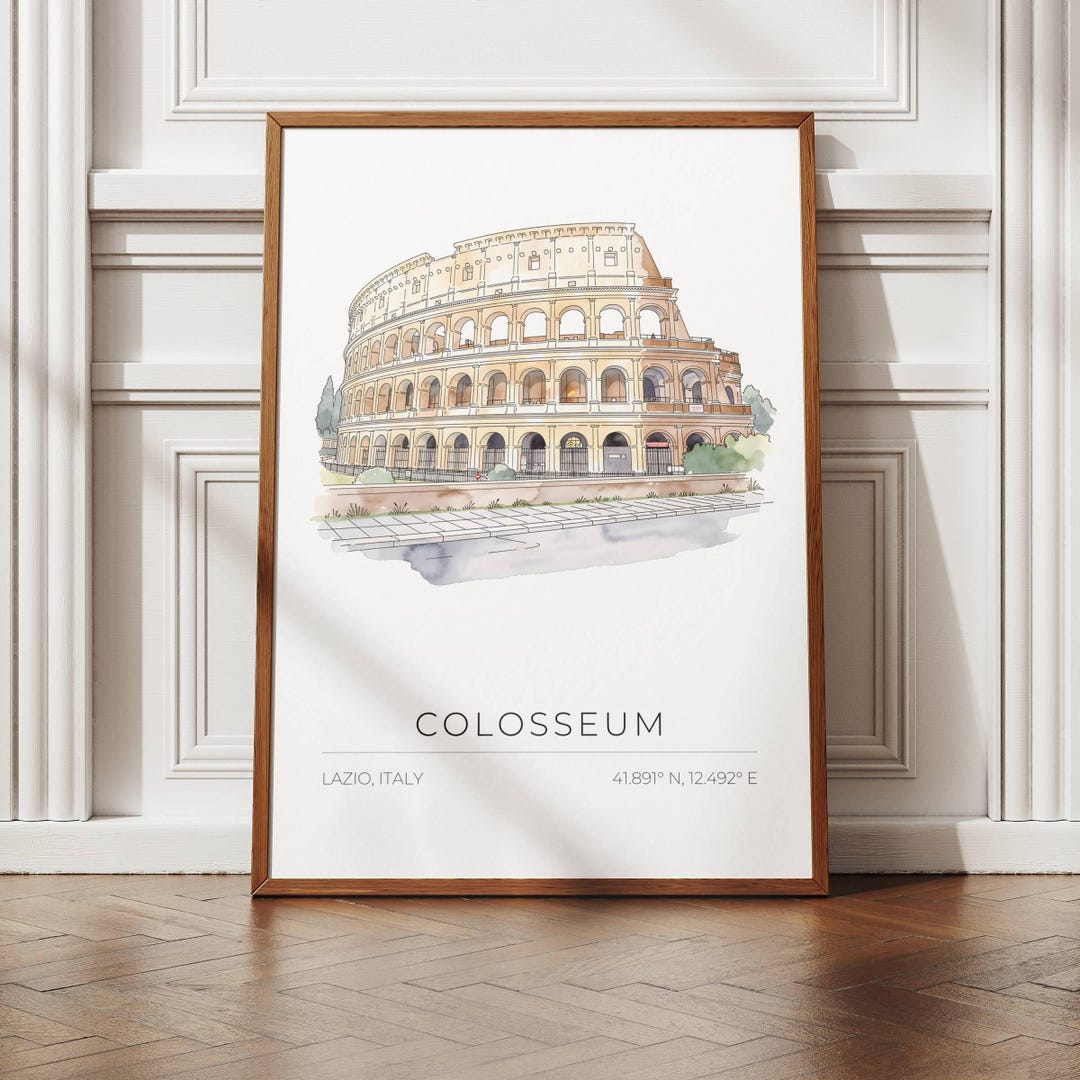 Colosseum Poster Minimalist Watercolor Architectural Line Art Neutral ...