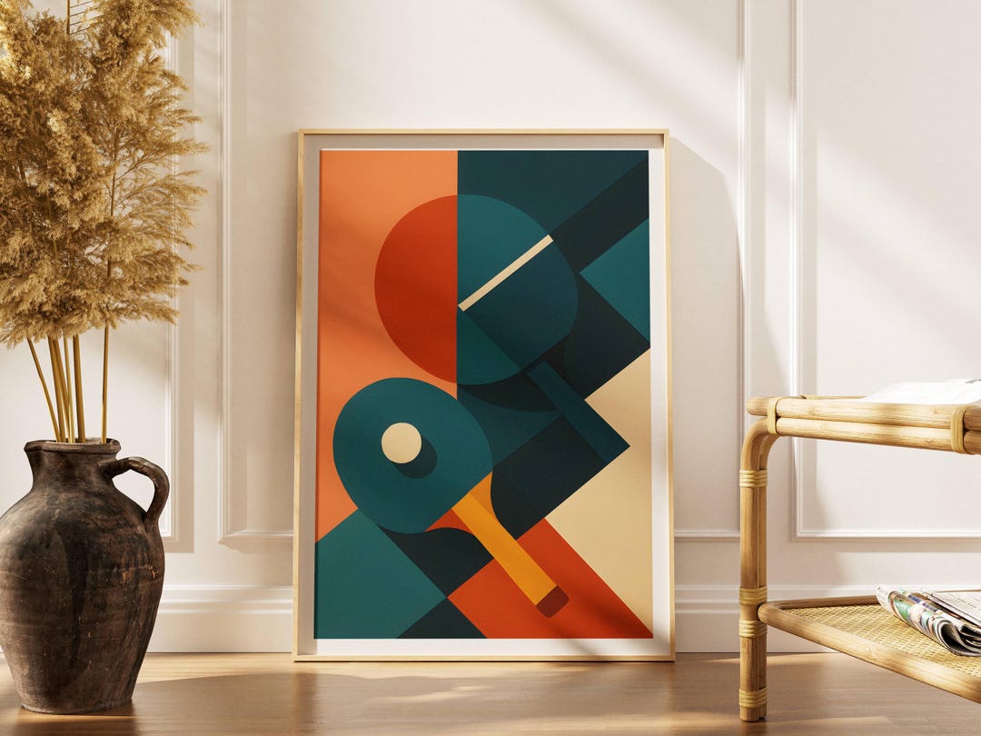 Poster - Abstract Geometric Ping-pong Art, Mid-century, Teal & Orange ...