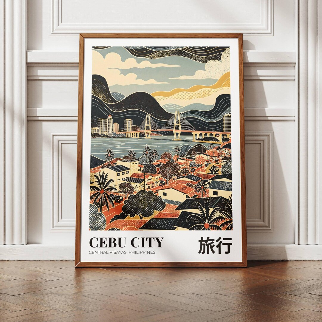 Affiche de la ville de Cebu, illustration de la skyline des Visayas ...