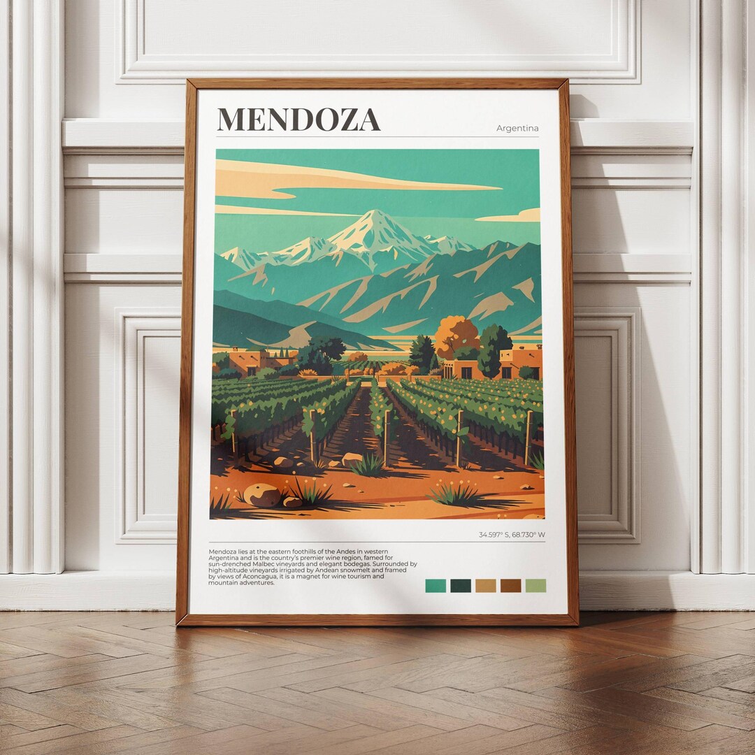 Mendoza Poster, Aconcagua Andes Travel Print, Vineyard Landscape Art ...