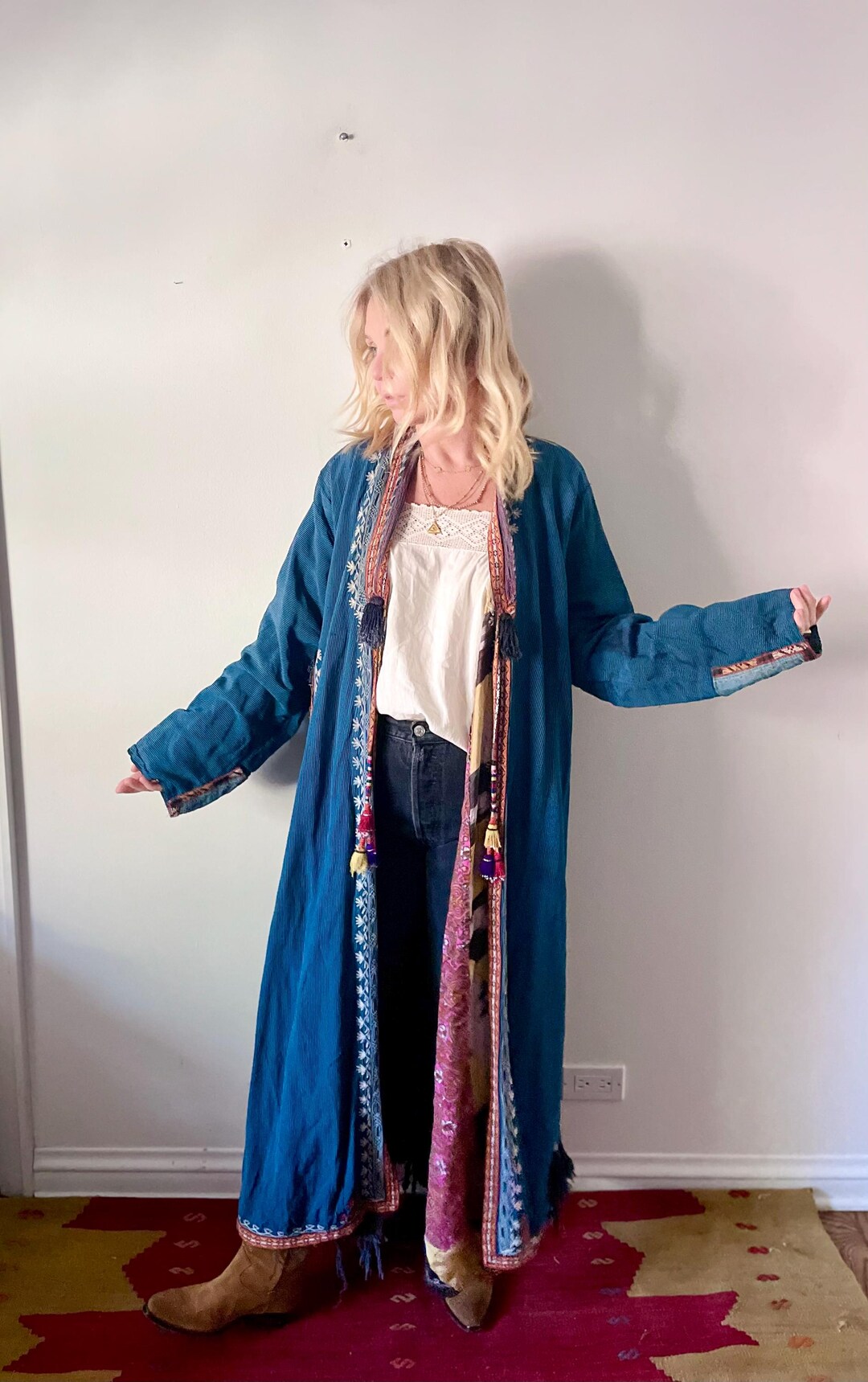 Vintage Silk Turkmen Embroidered Coat , Vintage Uzbek Tribal Coat ...