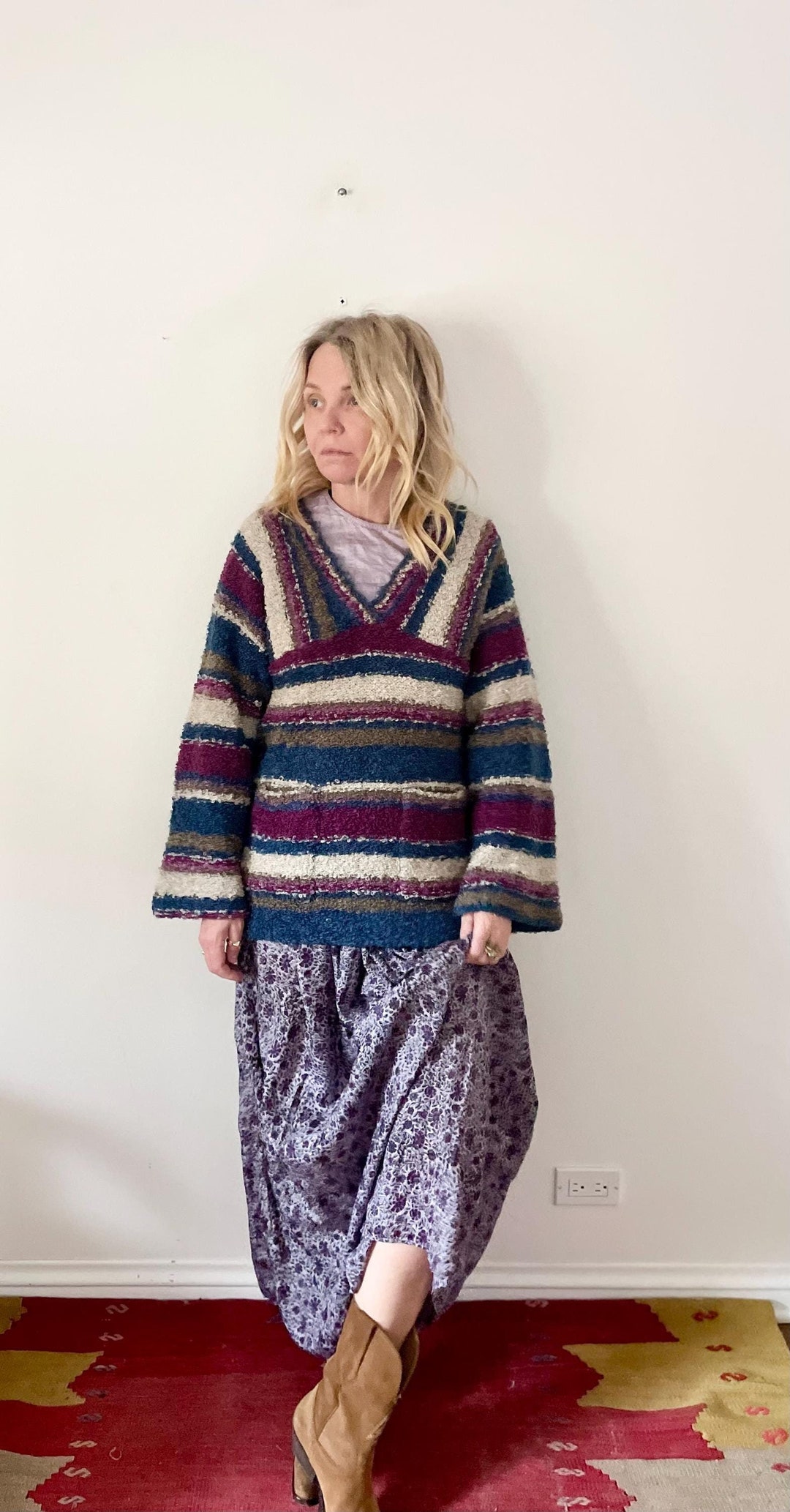 Vintage Renee Tener Outlander Knit, 70s Striped Pullover , Southwestern ...