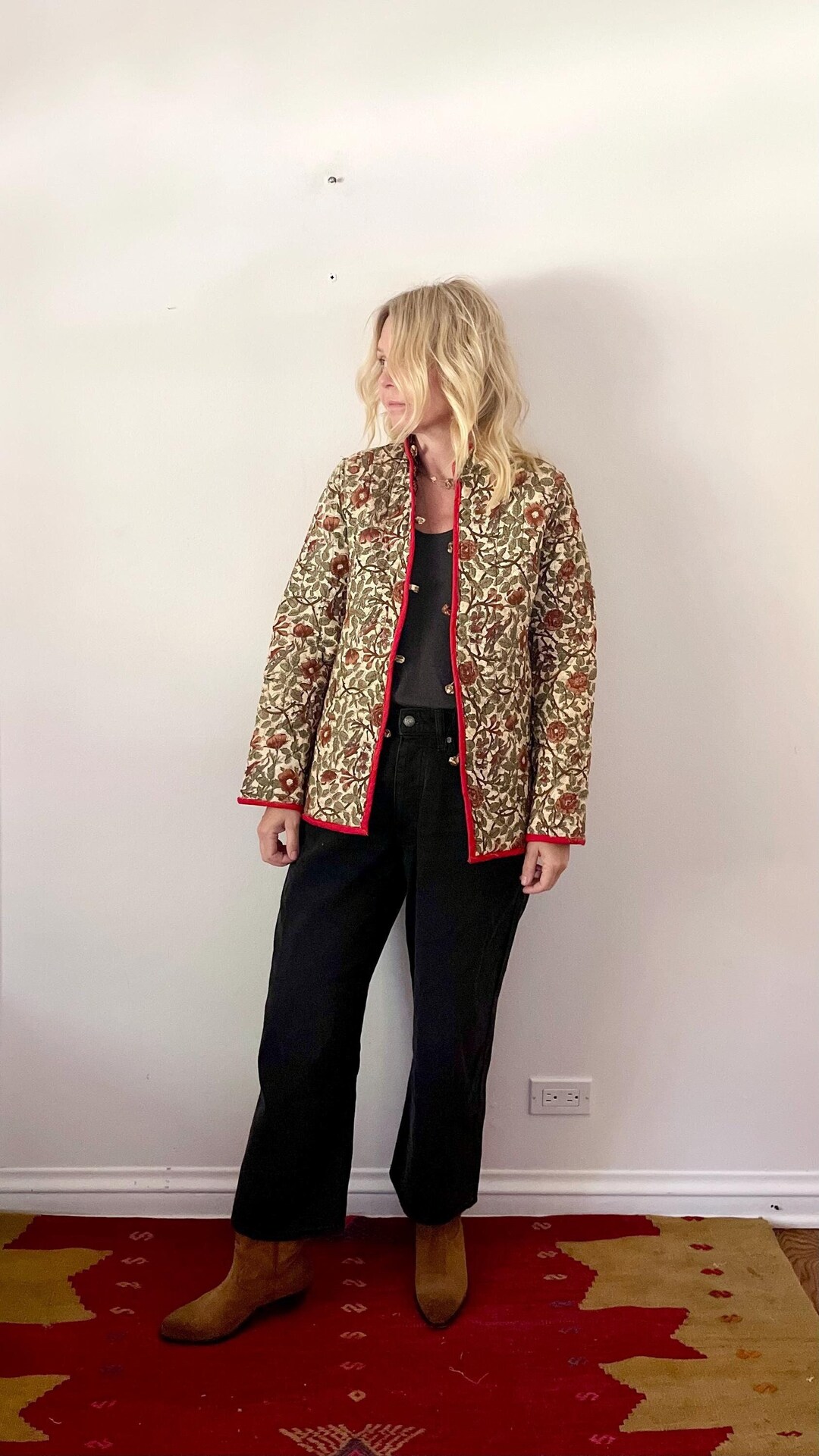 Vintage GEETA Indian Quilted Embroidered Jacket , Indian Padded Jacket ...