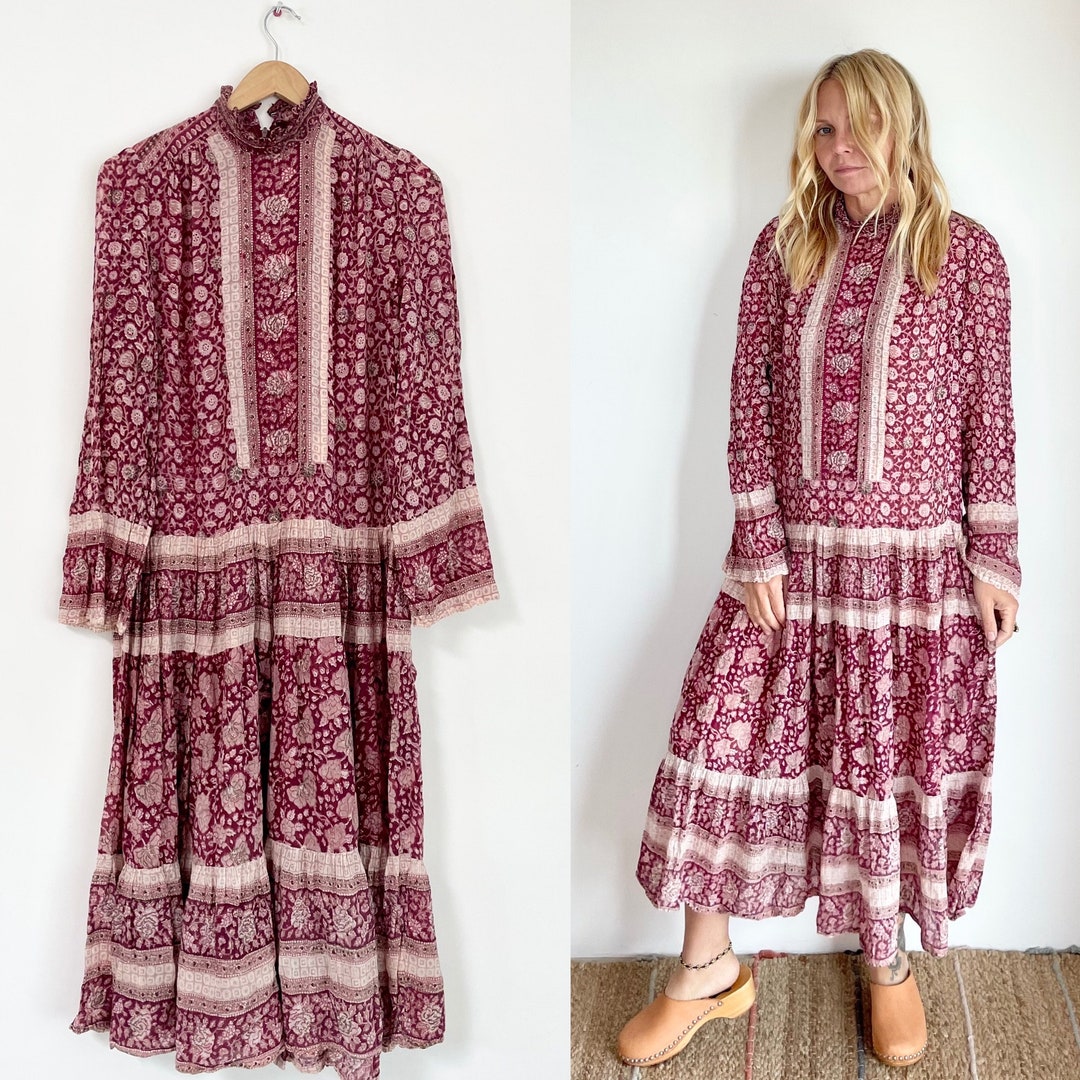 Vintage India Cotton Gauze Dress , Indian Cotton Midi , Indian Cotton ...