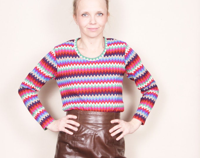 Vintage 60s 70s Mod Print Top - Etsy