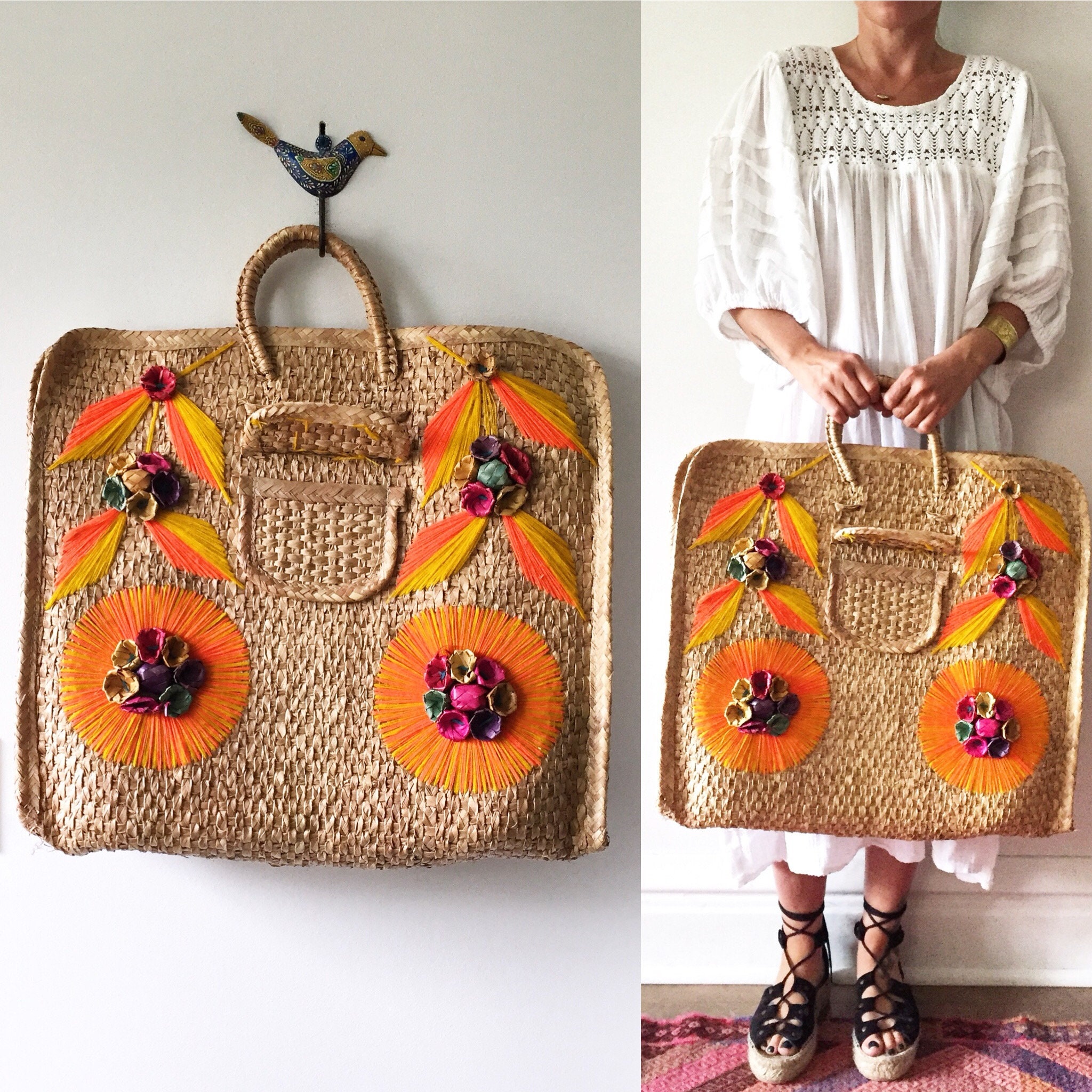 Vintage Mexican Straw Beach Bag Straw Summer Bag Market Bag vintage-mexican-straw-beach-bag-straw-summer-bag-market-bag