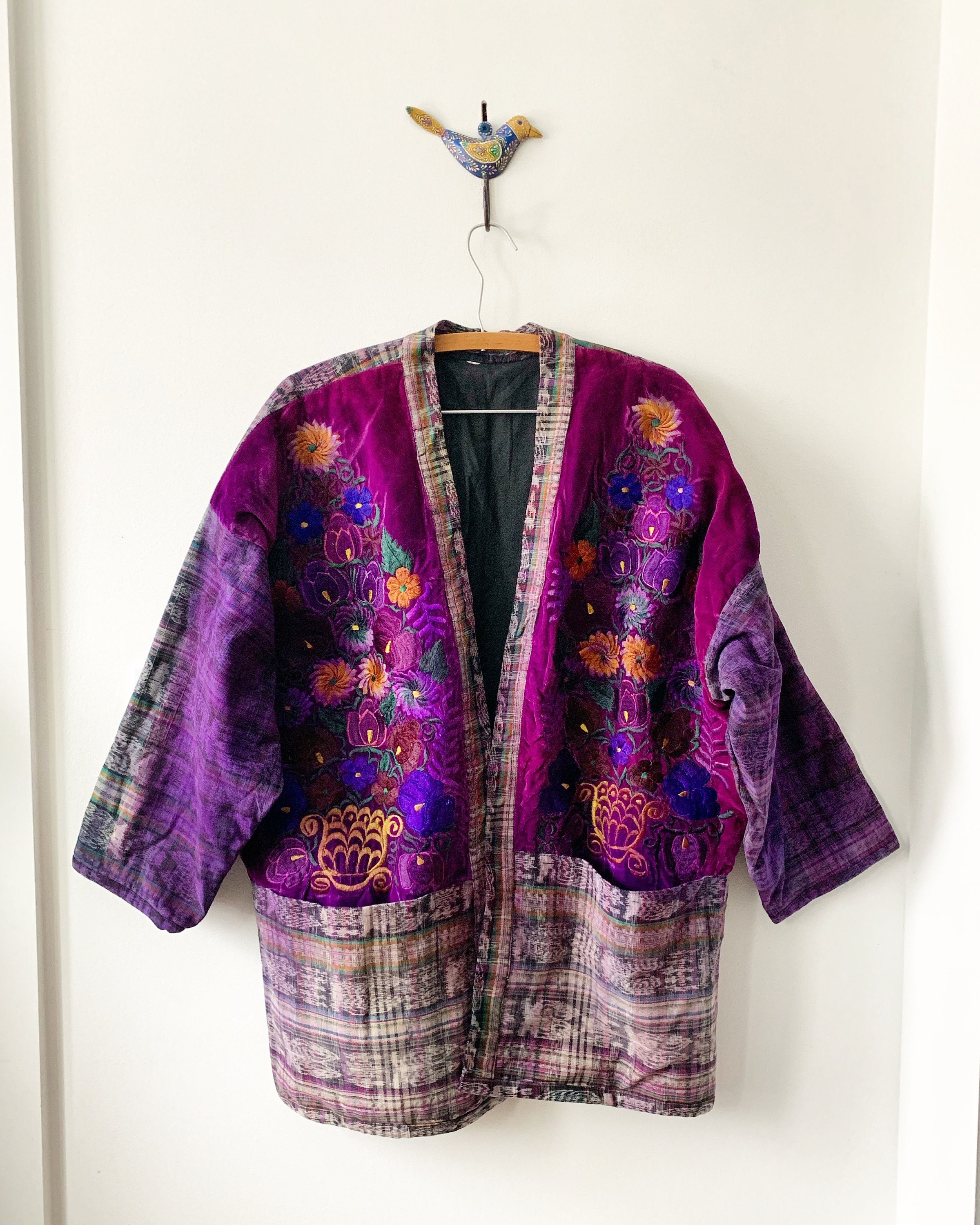 Vintage Ethnic Guatemalan Jacket Flower Embroidered Coat Ethnic