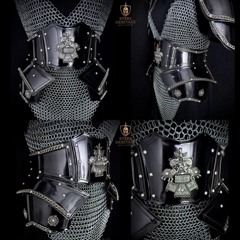 Medieval Fantasy Armor Set With Chainmail – Steel Pauldrons, Gorget ...