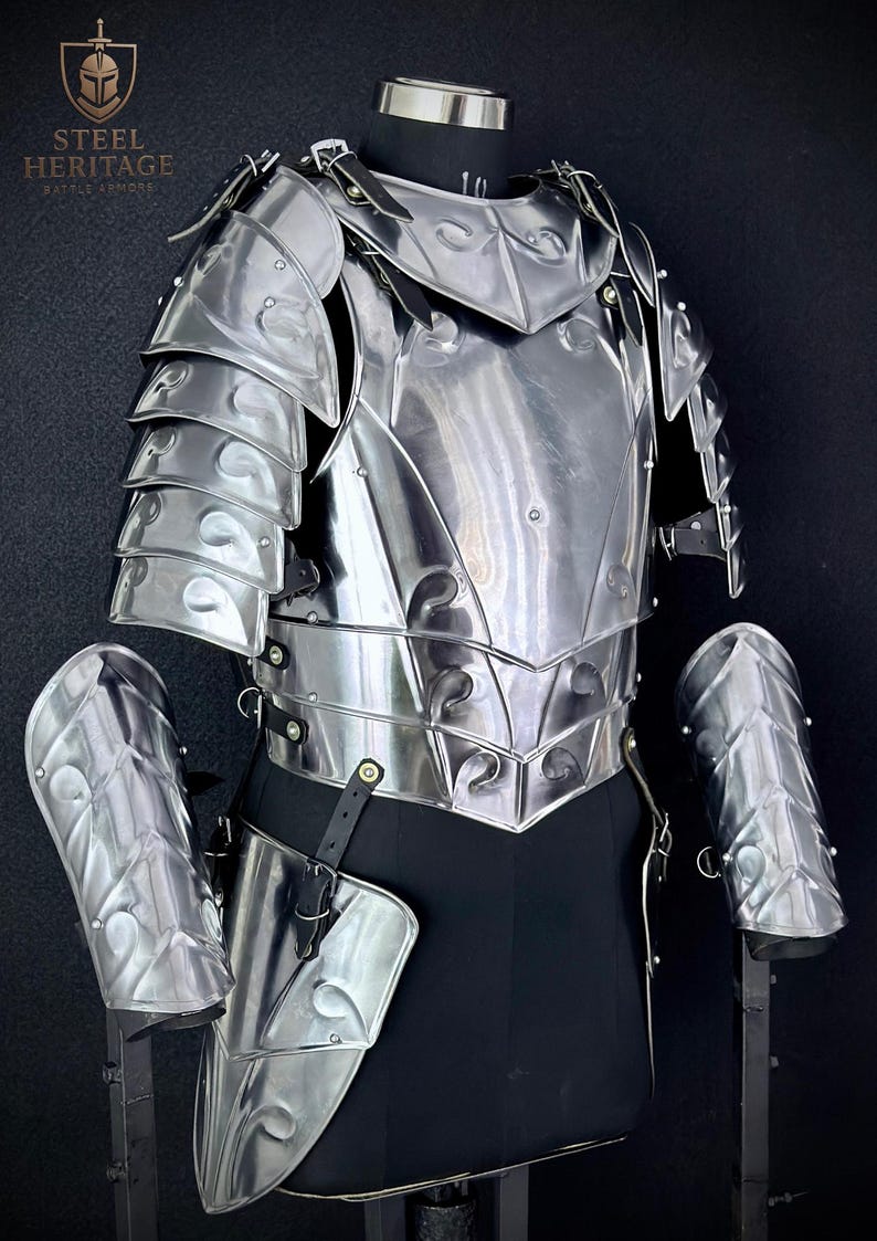 Medieval Knight Full Plate Armor Set – Engraved Steel Cuirass Pauldrons ...