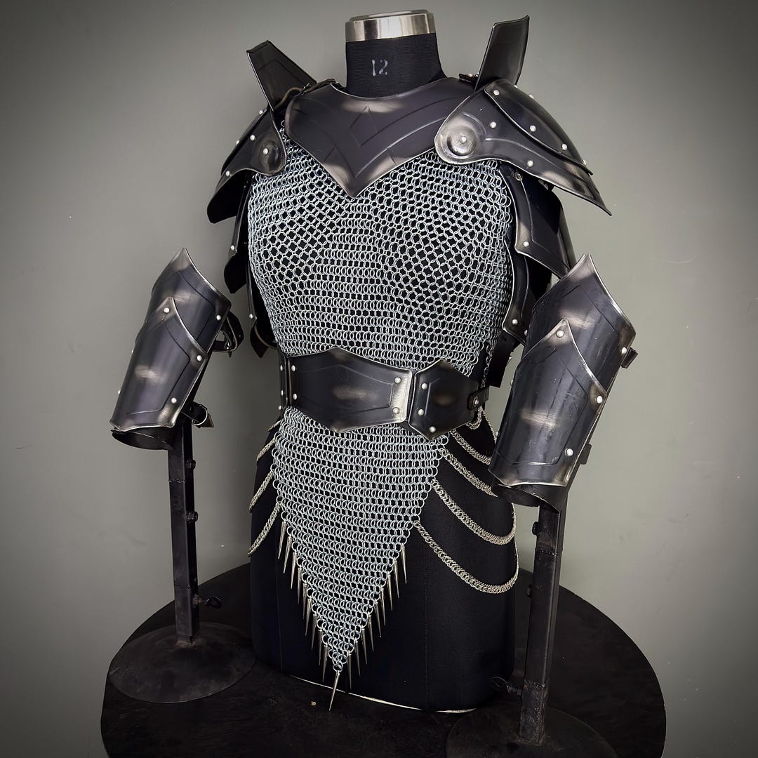 Medieval Chainmail, Blackened Steel Armor Set – Fantasy for Cosplay ...
