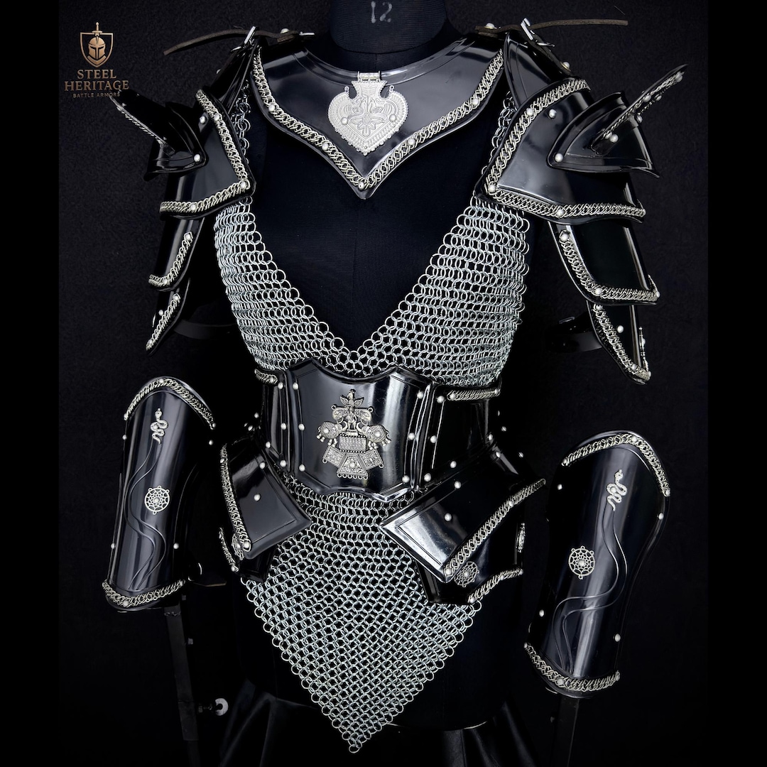 Medieval Fantasy Armor Set With Chainmail – Steel Pauldrons, Gorget ...