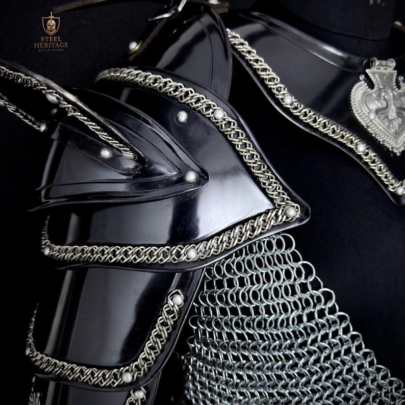 Medieval Fantasy Armor Set With Chainmail – Steel Pauldrons, Gorget ...