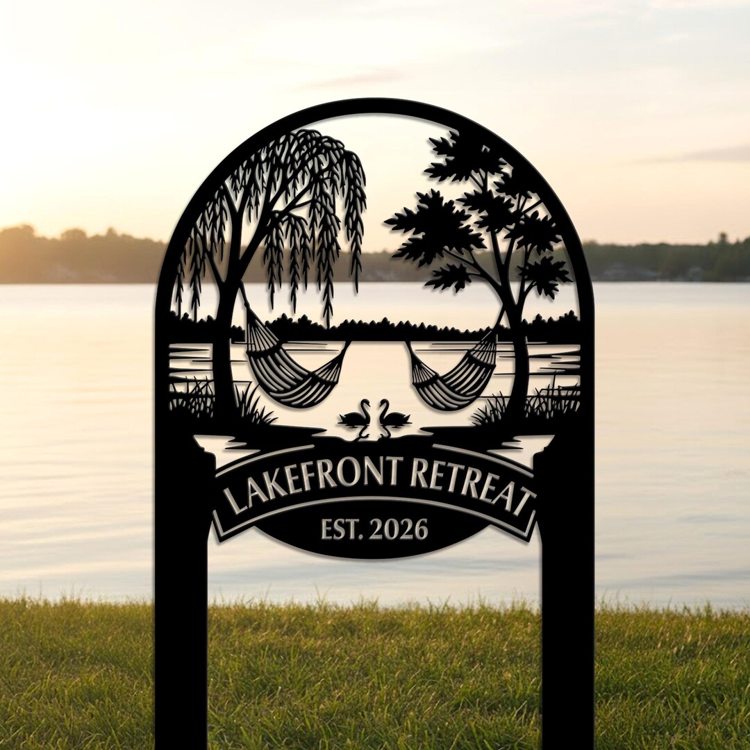 Lakefront Retreat Metal Sign Custom Lakeside Outdoor Wall Art Rustic ...