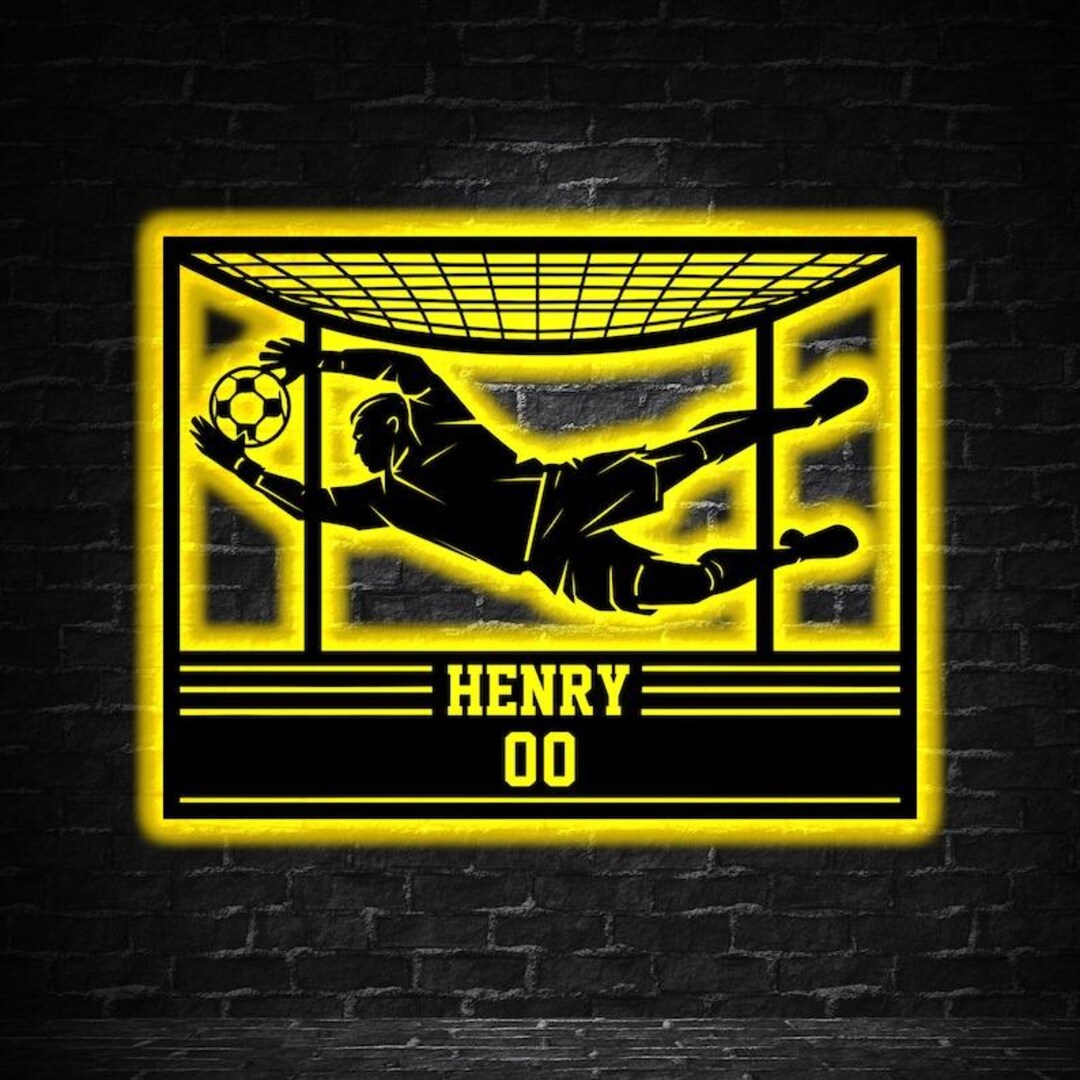 Personalized Soccer Goalkeeper Metal Wall Art With LED Light, Custom ...