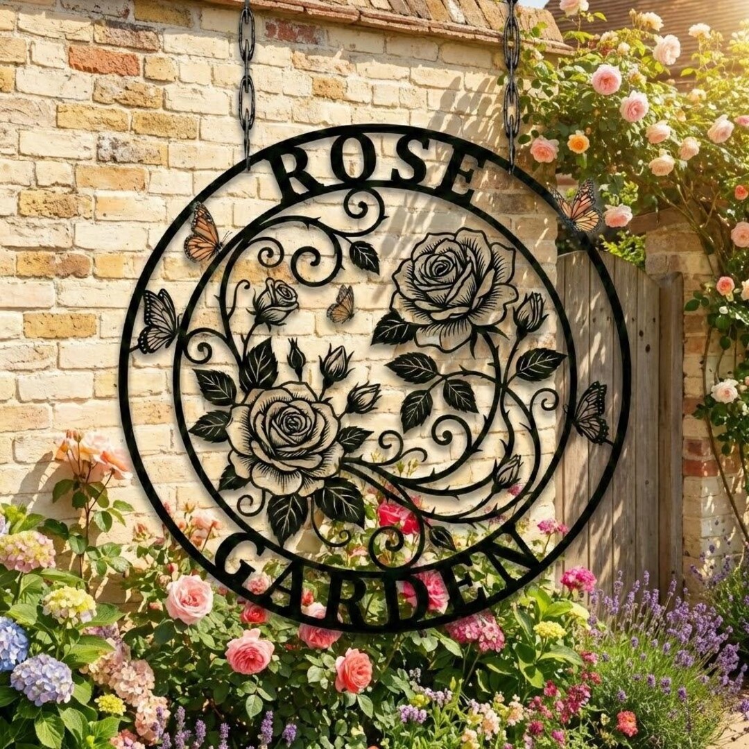 Personalized Rose Garden Wall Sign, Floral Outdoor Decor With ...