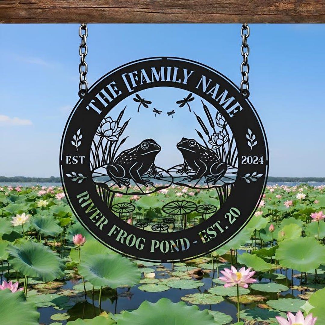 Personalized Frog Pond Metal Sign, Custom Family Name Lake House Sign ...