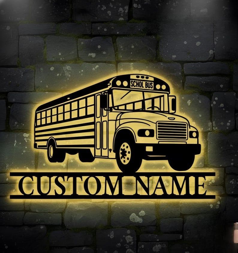 Personalized School Bus Sign, Custom Name Metal Wall Decor for Bus ...