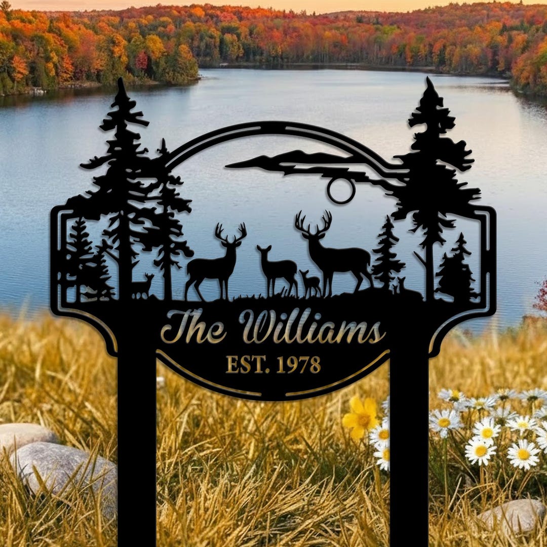 Personalized Deer Metal Sign Custom Family Name Wildlife Lake Cabin ...